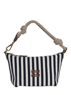 Miu Miu Miu Miu Striped Cotton And Leather Pouch Bag Blue