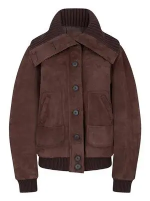 Attico Leather Bomber Jacket - Brown