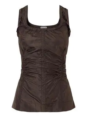 Bottega Veneta Washed Silk Taffeta Top Dark Carrubo - Brown
