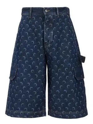MARINE SERRE Crescent Moon Print Denim Cargo Shorts - Multicolor