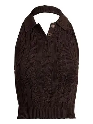 RALPH LAUREN Ralph Lauren Collection Silk-Blend Cable-Knit Halterneck Polo Sweater