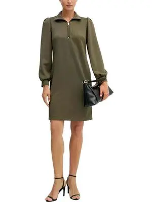 Joseph Ribkoff Quarter-zip Puff-sleeve Mini Dress - Green