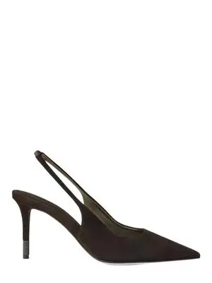 Brunello Cucinelli Suede Slingback Heels With Monili Detail - Brown