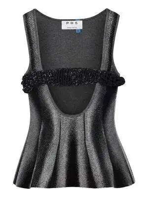 Ph5 Reflective Peplum Tank Top With Braided Chest Strap - Black