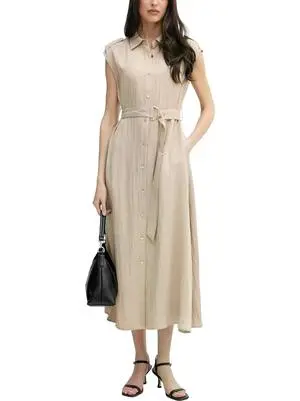Joseph Ribkoff Sleeveless Belted Button-front Midi Dress - Neutrals