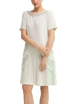Joseph Ribkoff Short Sleeve Mini Dress With Mesh Paneling - Neutrals