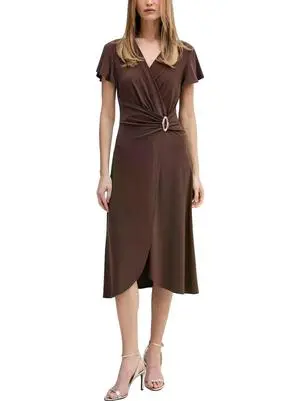 Joseph Ribkoff Buckle-detail Wrap-style Midi Dress - Brown