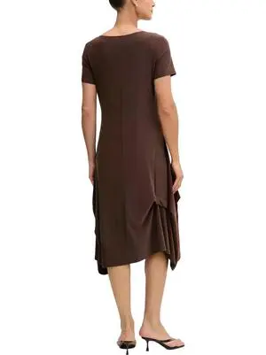 Joseph Ribkoff Asymmetric-hem Short-sleeve Midi Dress - Brown