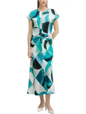 Joseph Ribkoff Abstract-print Twisted-waist Midi Dress - Blue