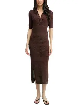 Joseph Ribkoff Perforated Knit Midi Dress - Brown