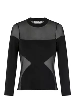Ph5 Sheer Panel Long Sleeve Top - Black