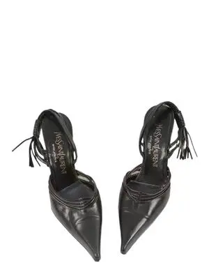 Saint Laurent Leather Pointed Toe Slingback Pumps - Black