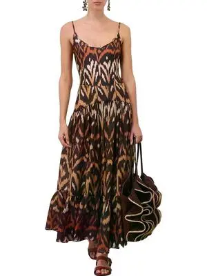 Zimmermann Aster Silk Midi Skirt - Brown