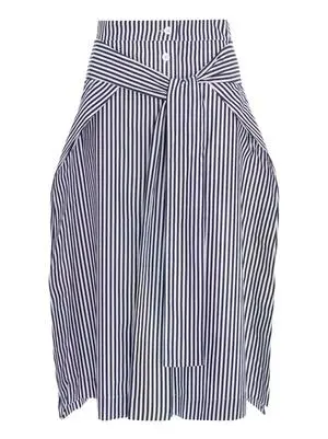 CUANNA Striped Tie-waist A-line Skirt - Blue
