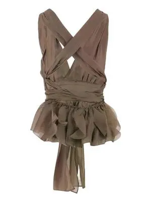 THE GARMENT Bow-detail Peplum Top - Brown