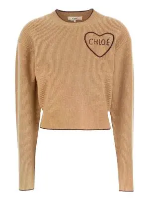 Chloé Embroidered-heart Ribbed-knit Sweater - Brown