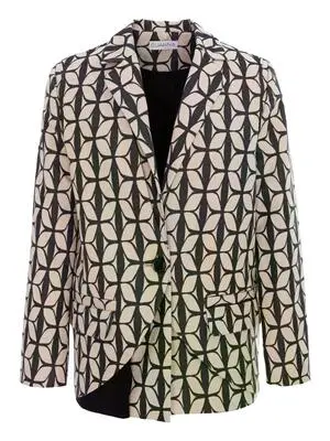 CUANNA Geometric Print Asymmetrical Blazer - Black