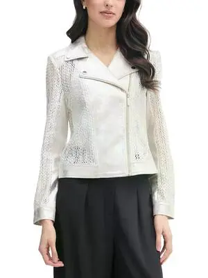Joseph Ribkoff Metallic Crochet-knit Jacket - Silver