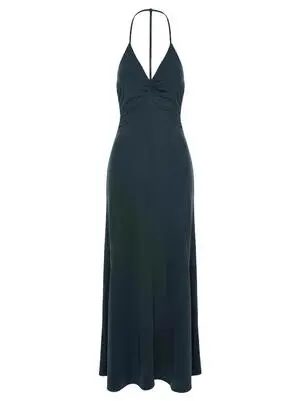 CUANNA Halterneck Gathered Maxi Dress - Green