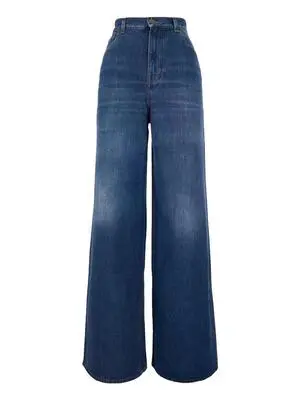 Chloé Logo-patch Wide-leg Jeans - Blue