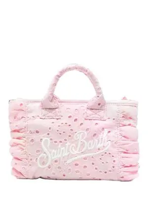 MC2 SAINT BARTH Vanity Mini Volant Ruffled Broderie-anglaise Tote Bag - Pink