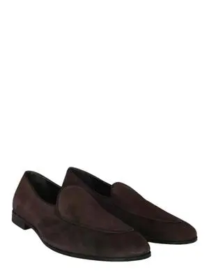 Eleventy Almond Toe Suede Loafers - Brown