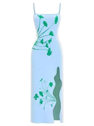 Ph5 Iris Flower-print Wavy-slit Maxi Dress - Blue
