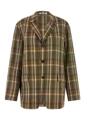 Auralee Check Pattern Wool Blazer - Brown