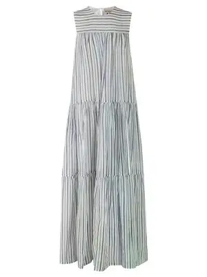 SEMICOUTURE Luigia Striped Tiered Maxi Dress - White