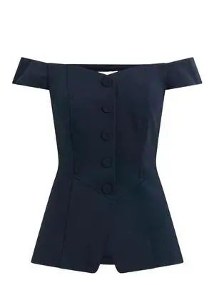 FAVORITE DAUGHTER Off-shoulder Button-down Top - Blue