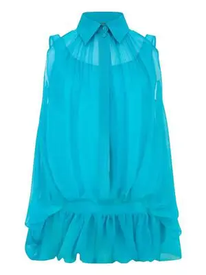Alberta Ferretti Ruffled-hem Silk Blouse - Blue