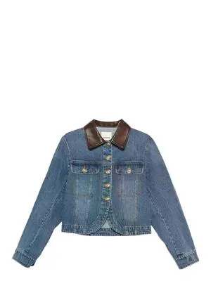 Sandro Leather-collar Button-up Denim Jacket - Blue
