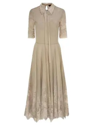 Fabiana Filippi Lace Overlay Midi Dress With Pussy-bow - Neutrals