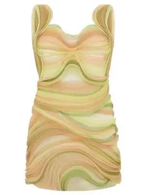 Alberta Ferretti Tulle-layered Embroidered Mini Dress - Neutrals