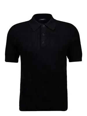Balmain Monogram-knit Polo Shirt - Black