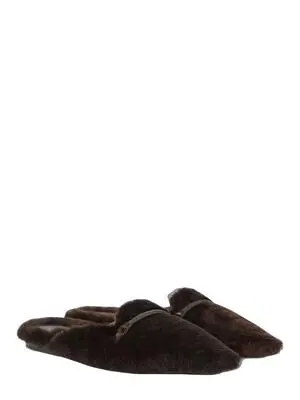 Brunello Cucinelli Shearling Flats With Precious Bar - Brown