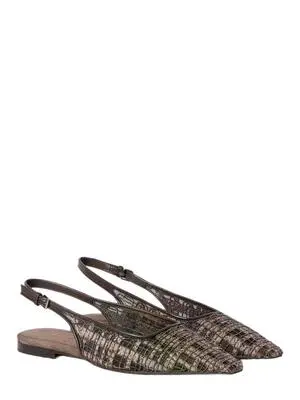 Brunello Cucinelli Precious Check Embroidery Slingback Flats - Brown