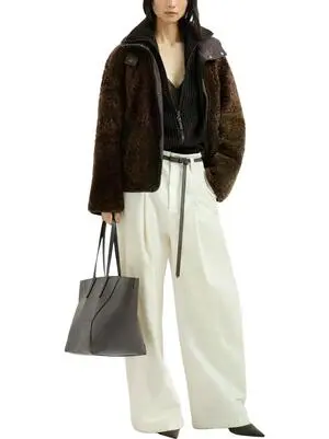 Brunello Cucinelli Fuzzy Shearling Reversible Outerwear Jacket With Monili Detail - Brown