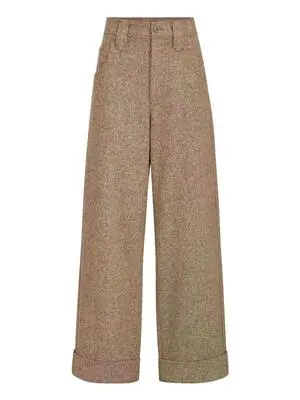 Brunello Cucinelli Virgin Wool Donegal Baggy Five-pocket Trousers With Monili - Neutrals
