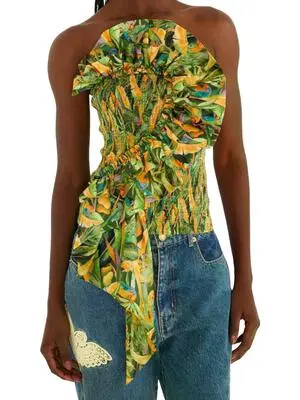 Farm Rio Ruffled Smocked Top - Green