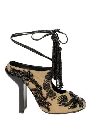 Dries Van Noten Embroidered Lace-up Mules - Neutrals