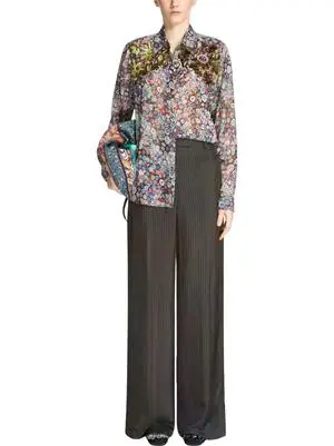 Dries Van Noten Wide Leg Cupro Pants With Stripes - Brown