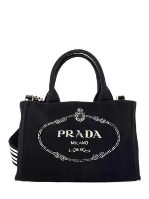 Prada Canapa Convertible Canvas Mini Tote Bag - Black