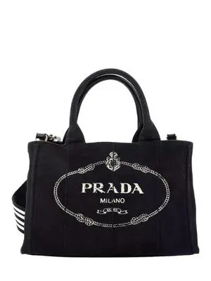 Prada Canapa Convertible Canvas Mini Tote Bag - Black