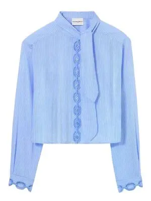 Claudie Pierlot Striped Mao Collar Embroidered Shirt - Blue