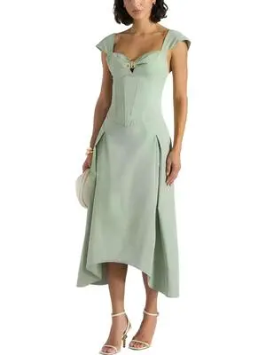 Manière De Voir Cap Sleeve Corset Midi Dress - Green