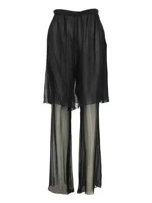 KARL LAGERFELD Karl Lagerfeld Vintage Black Silk Layered Wide-Leg Trousers