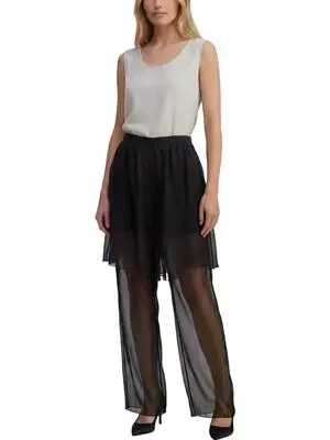 KARL LAGERFELD Karl Lagerfeld Vintage Black Silk Layered Wide-Leg Trousers