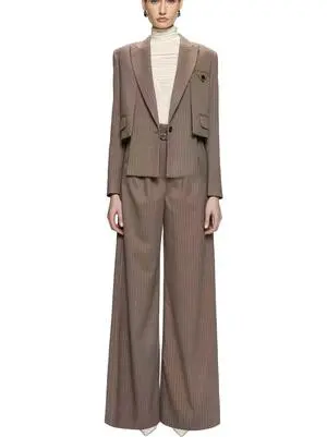 NISSA Pinstripe Wide-leg Trousers - Brown