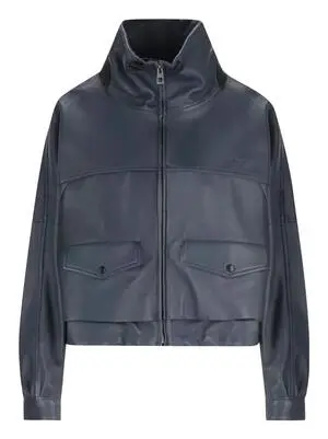 Loewe High Collar Leather Jacket - Blue